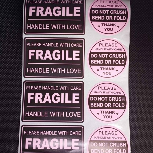 Office | 2 Pcs Pinkblack Fragile Handle With Love Stickers Do Not Crush ...